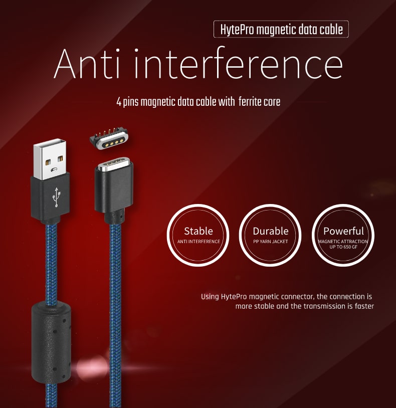 Self-mating braided 4 pin magnetic charging cable with ferrite M903