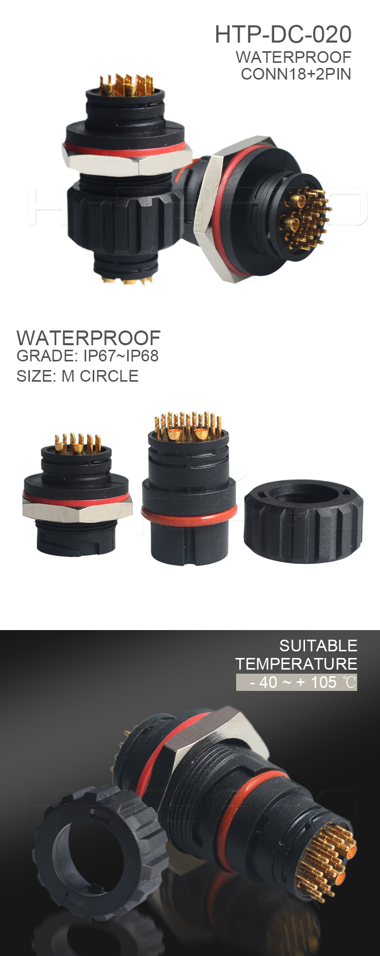 Rund 18 + 2 poliger 20 poliger wasserdichter stecker DC-020