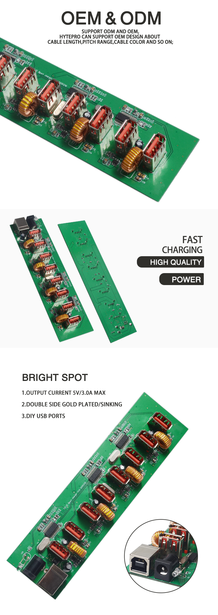 8ports 2.0 usb quick charger hub circuit board customize supply H12